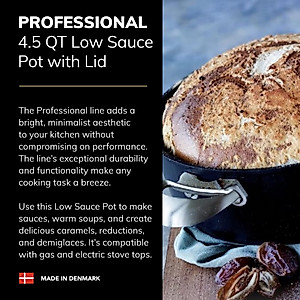 SCANPAN Professional 4.5 qt Low Sauce Pot with Lid - Easy-to-Use Nonstick Cookware - Dishwasher, Metal Utensil & Oven Safe - Made in Denmark
