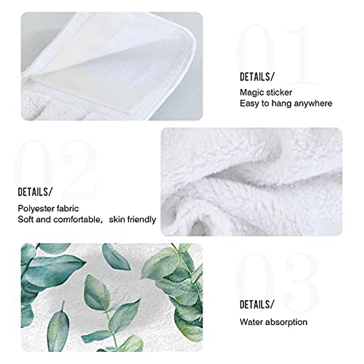 Green Eucalyptus Leaf Tropical Plant Hanging Kitchen Towels 2 Pieces Absorbent Tie Towel Dish Cloth Soft Hand Towel Tea Bar Towels for Bathroom Restroom Home Decor