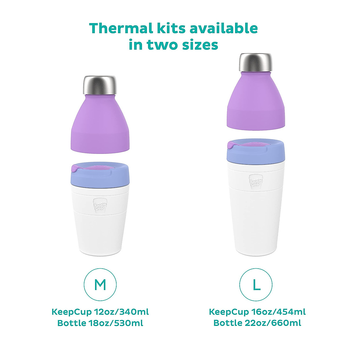 KeepCup Cup-to-Bottle Kit - Insulated Leakproof Travel Mug with Sipper Lid & Dual Open Water Bottle | 530ml Bottle to 12oz Cup - Calenture