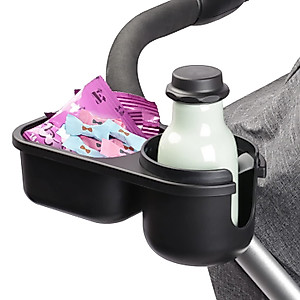 C COMCROSFLY Stroller Snack Tray with Cup Holder, 2 in 1 Universal Multifunction Stroller Snack Tray Organizer, Cup Holder & Snack Tray Attachment for Mom and Baby (Black)