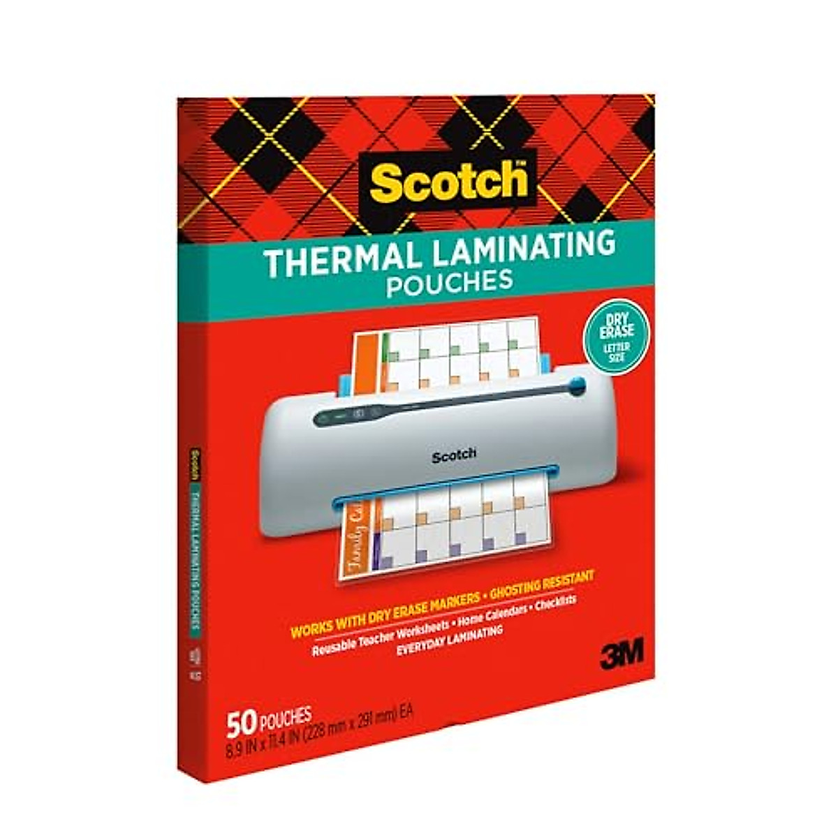 Scotch Dry Erase Thermal Laminating Pouches, 50-Pack, Works with Dry Erase Markers, Reuseable Worksheets, Calendars, Checklists, 8.9 x 11.4 Inches, Letter Size, Clear Professional Finish (TP3854-50DE)