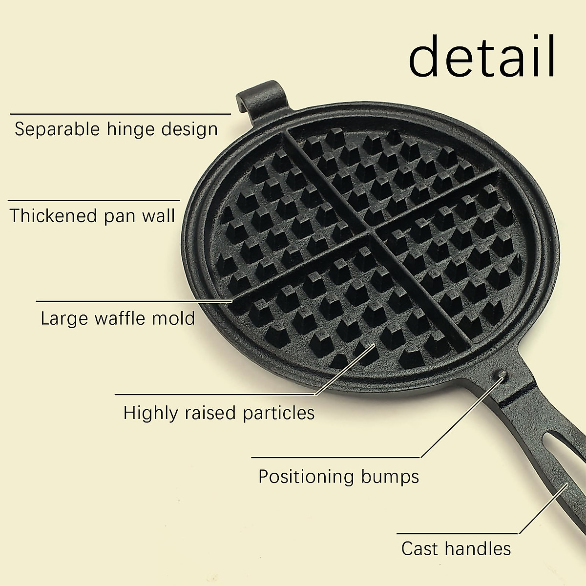 Professional 8-inch Cast Iron Waffle Maker Stove Top | Thickened Body, Quick Heating, Non-Coated Surface | Rustic Round Cast Iron Waffle Iron