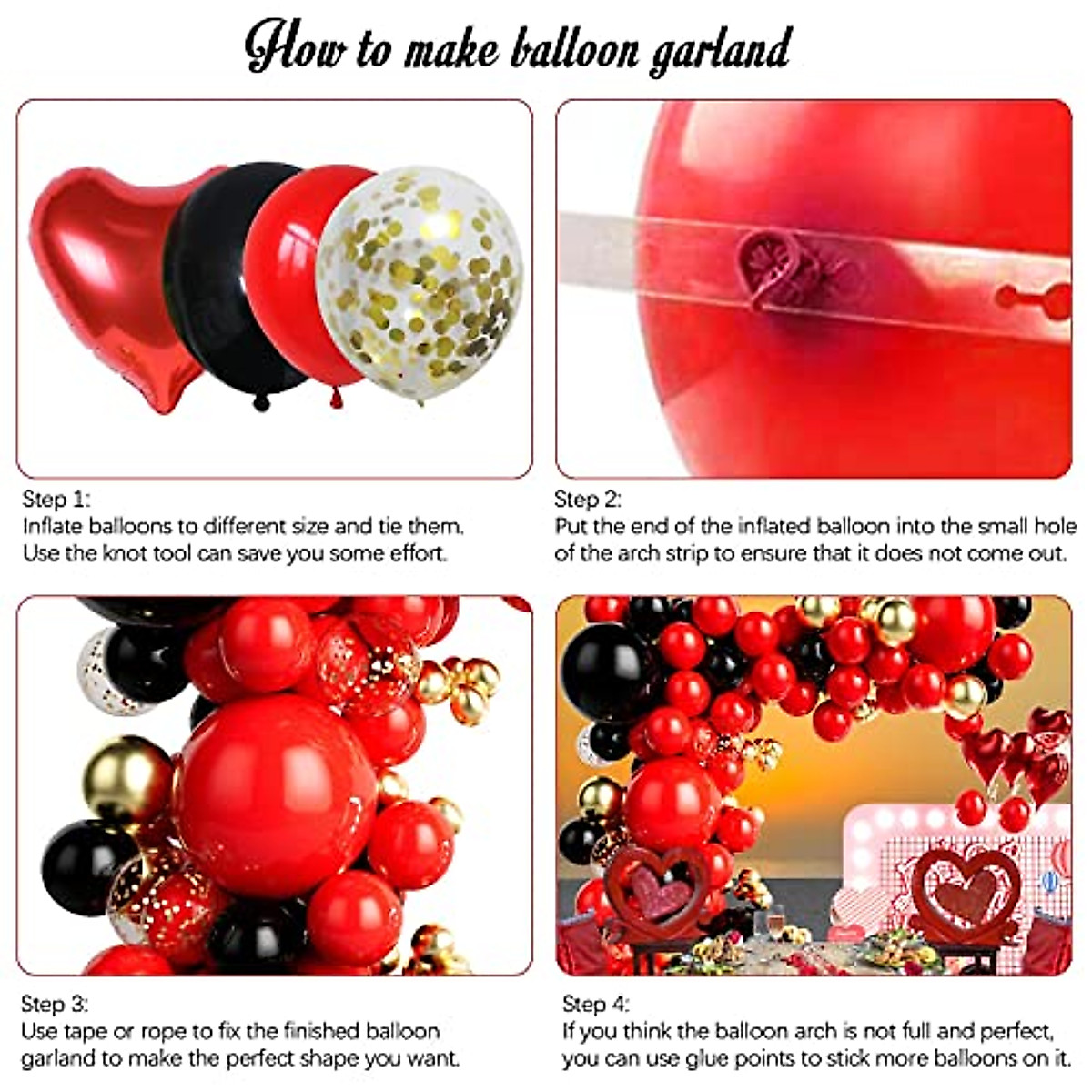 Red Black and Gold Balloon Garland Kit for Baby Shower, Wedding, Birthday, Graduation Party