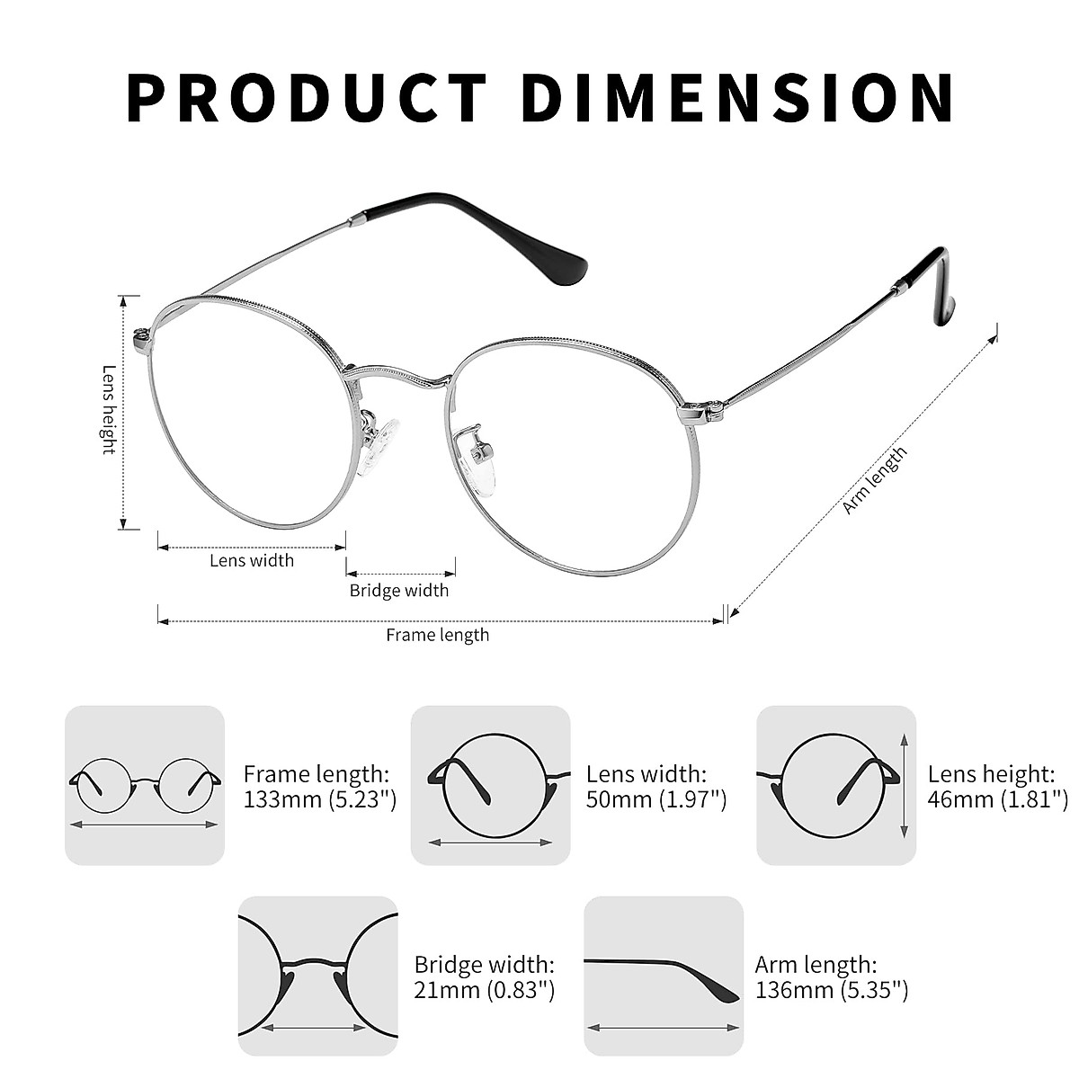Pro Acme Classic Round Metal Clear Lens Glasses Frame Unisex Circle Eyeglasses (Silver)