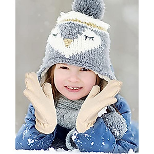 2 Pairs Kids Fleece Gloves Polar Full Finger Winter Warm Gloves Cold Weather Mittens for Boy Girl (Light Pink, Beige, Small, 4-7 Years)