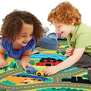 Melissa & Doug Round the Town Road Rug and Car Activity Play Set With 4 Wooden Cars (39 x 36 inches)