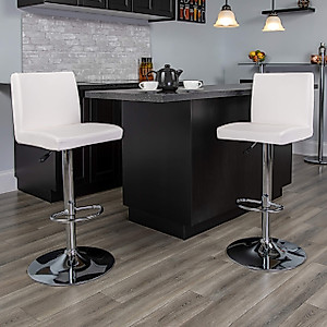 Flash Furniture Avery 2 Pack Contemporary White Vinyl Adjustable Height Barstool with Panel Back and Chrome Base