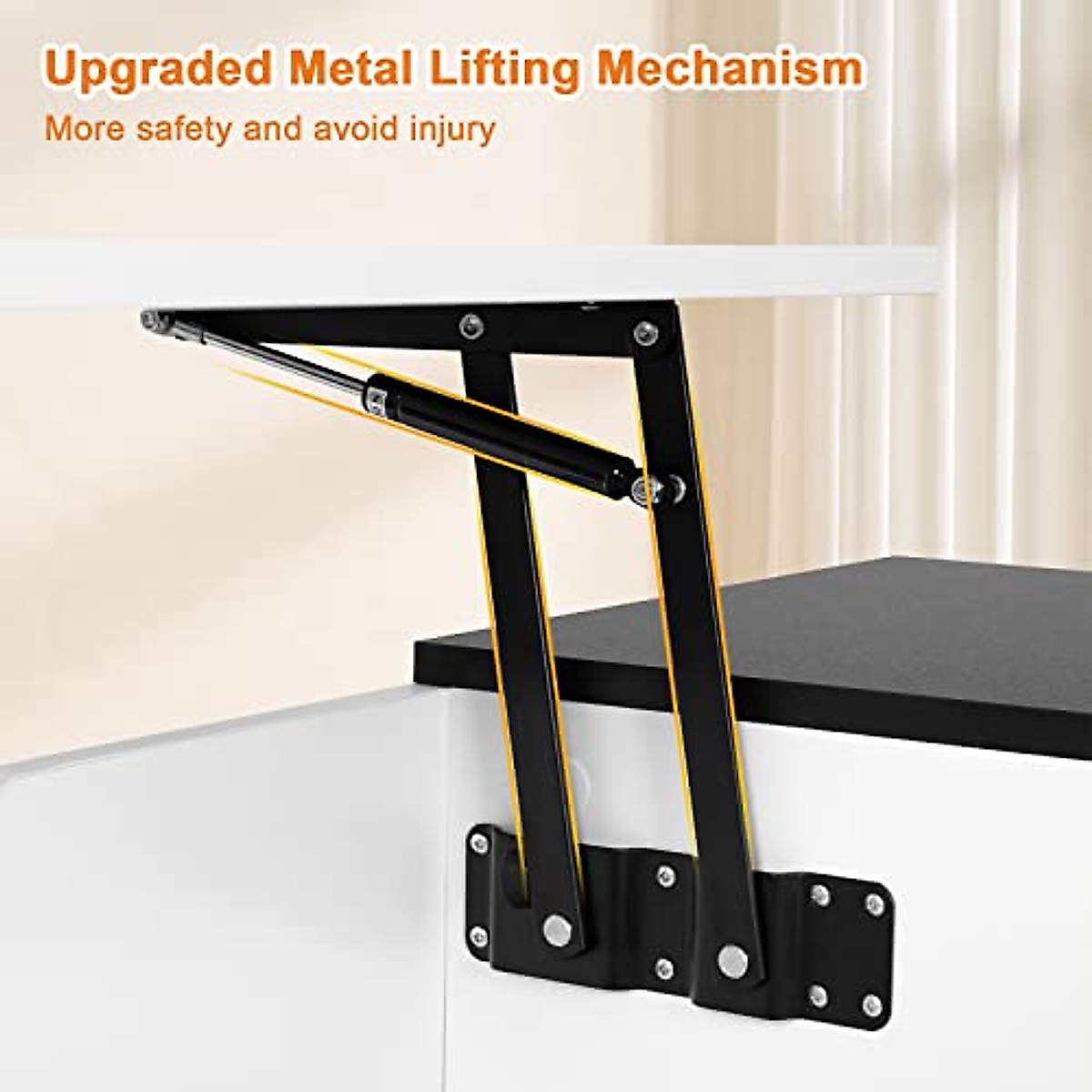 Koifuxii Coffee Table with Lift Top and Storage - White and Black Lift Top Coffee Tables for Living Room, Small Spaces - Lift up Coffee Table Wood, Metal Legs