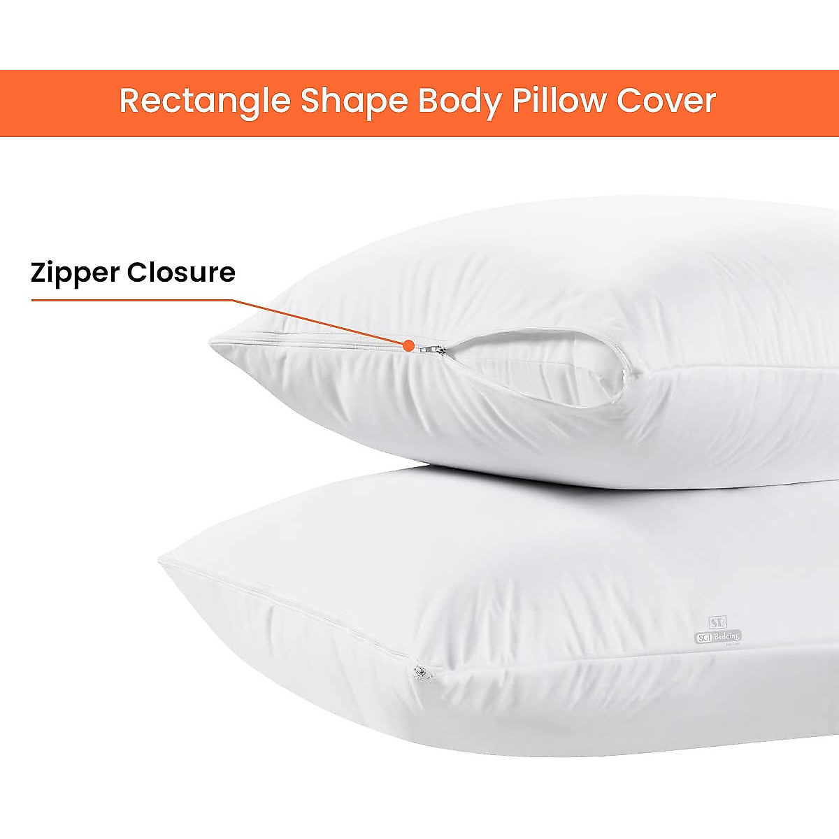 SGI Body Pillow Cover, 100% Smooth Egyptian Cotton 600 TC, Luxurious, Breathable, Cooling Body Pillow Cover, Solid White, 21x56, Pack of 1 Envelope Style