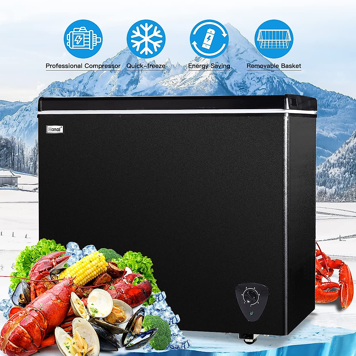 Deep Freezer 7.0 Cu Ft Chest Freezer With Adjustable Thermostat And Removable Storage Basket Small Freezer For Home Kitchen Office Bar WANAI