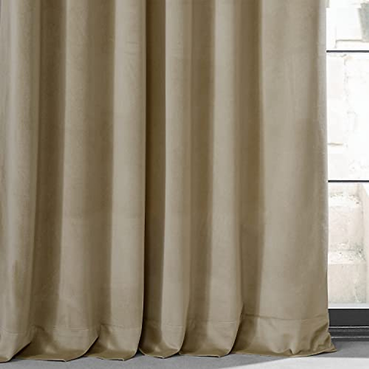 HPD HALF PRICE DRAPES VLCH-F9201087-84 Urban Lush Velvet Curtain, 50 X 84, Harbor Beige