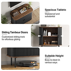 31''W Black Buffet Sideboard Cabinet with Storage, Fluted Storage Cabinet Black with Curvy Edge; Sliding Door Coffee Bar, Accent Cabinet Credenza Console Table for Living, Kitchen, Hallway