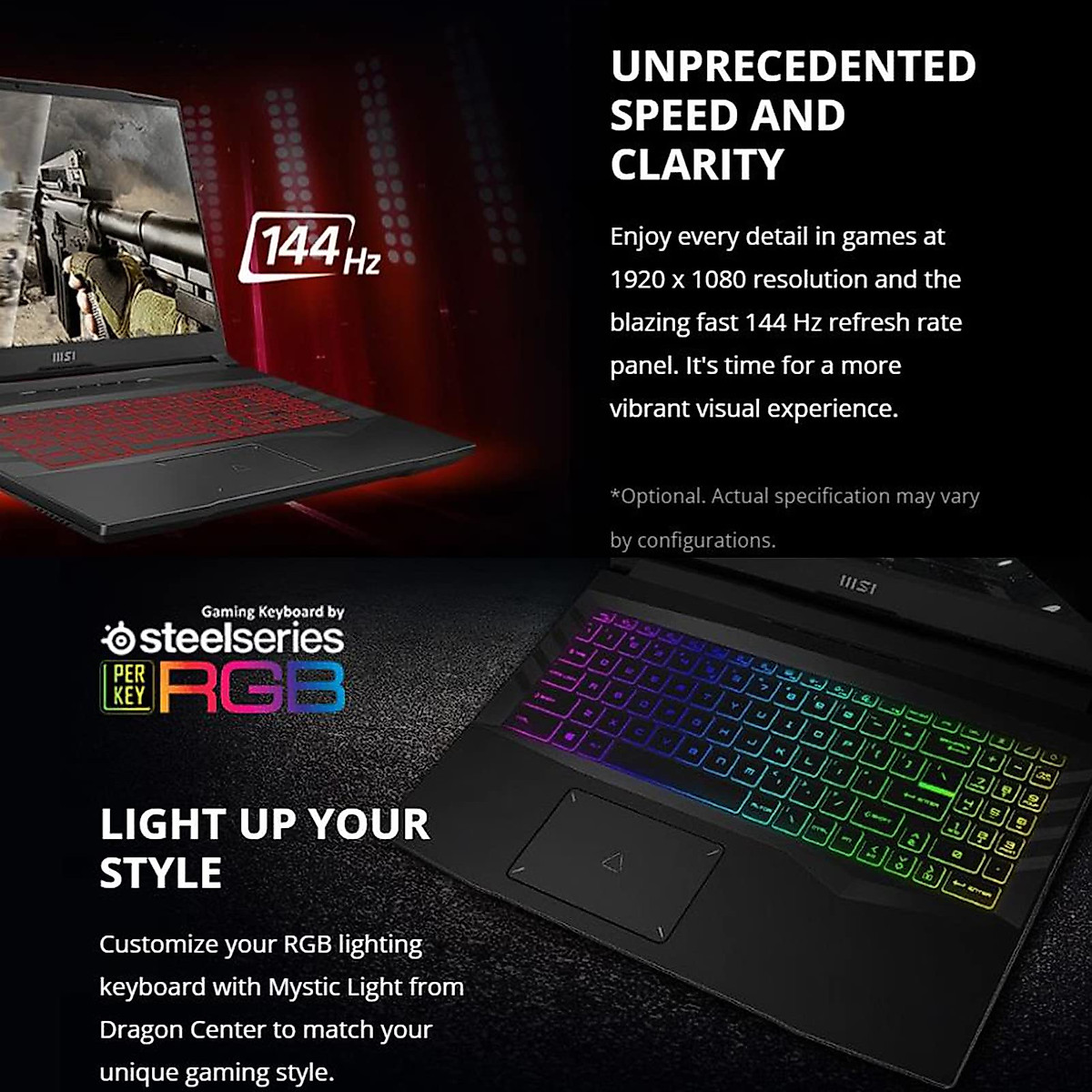 MSI Crosshair 15 Gaming Laptop, 15.6" 144Hz FHD IPS Display, Intel Core i7-11800H, 16GB DDR4 RAM, 512GB NVMe SSD, NVIDIA GeForce RTX 3050, RGB Backlit Keyboard, Windows 10 Home, TWE Mouse Pad