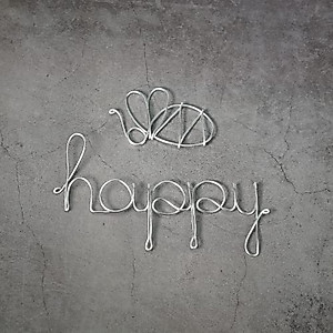 Camellia Bees Bee Happy Wire Wall Art - Bumble Bee Wall Decor - Wire Art - Wire Words - Bee Gift - Bedroom Inspo - Wire Sign (Silver)