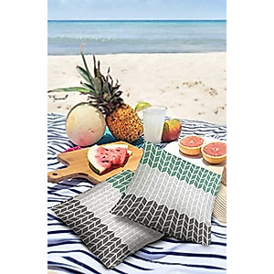 Outdoor Pillows 18x18 Waterproof Outdoor Pillow Covers, Herringbone Geometric Chevron Polyester Throw Pillow Covers Garden Cushion Decorative Case for Patio Couch Decoration Set of 2, Green Grey White