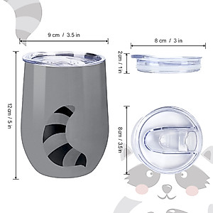 NymphFable 12oz Raccoon Cup Insulated Wine Tumbler With Lid and Straw Double Wall Stainless Steel Travel Mug
