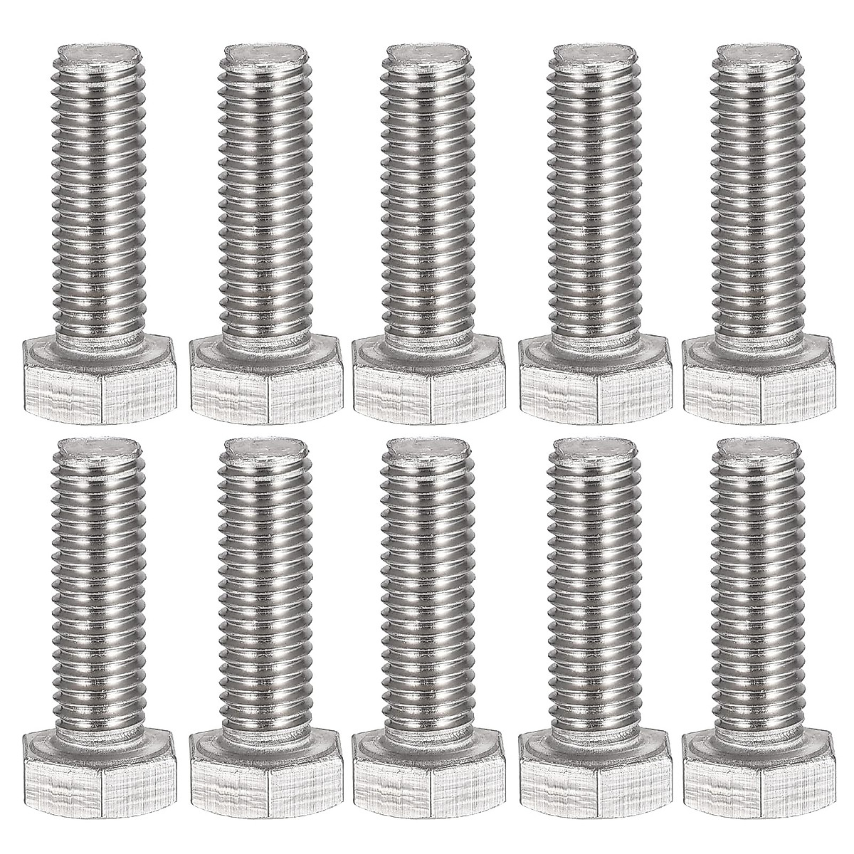 MroMax 10Pcs M10 x 35mm Hex Head Screws Bolts, 304 Stainless Steel 18-8, Fully Threaded, External Hex Drive, for Mounting Chair, Handles, Rail, Pump, Wheels, Antenna Parts, Boat and Plastic Bumpers