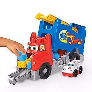 MEGA BLOKS First Builders Toddler Blocks Toy Set, Build & Race Rig with 16 Pieces, Sounds and Storage, Red, Ages 1+ Years