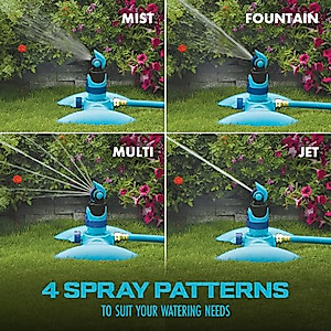 Aqua Joe AJ-MSSBM 4-Pattern Gear Drive Sprinkler w/Lie-Flat Metal Base for Any Landscape