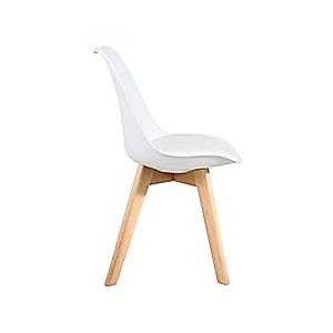 LSSBOUGHT Mid Century Modern Dining Chairs,Shell Lounge Plastic Side Chair with Soft Padded and Wooden Legs for Dining Room Living Room Bedroom Kitchen Set of 2 (White)