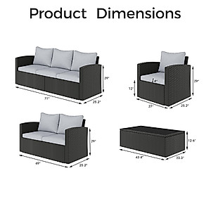 RoyalCraft 5 Pieces Patio Furniture Set, All Weather PE Wicker Rattan Outdoor Furniture with Coffee Table and Loveseats, Outdoor Sectional Sofa for Lawn Backyard Poolside Porch Garden, Grey