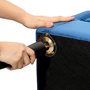 OuchTek 47" Velvet Storage Bench for Bedroom End of Bed Tufted Upholstered Storage Ottoman Bench Modern Long Storage Benches with Seating and 2 Pillows for Foot of Bed Navy Blue