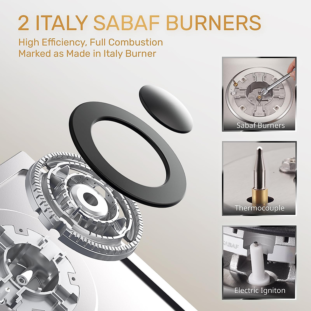 TOPWISH 2 Burner Propane Gas Cooktop, 12" Inch LPG/NG Built-in Gas Stove Top with 2 ITALY SABAF Sealed Burners 18,000BTU, Stainless Steel, RV Stove Top with Thermocouple Protect, Apartment, Outdoor