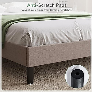 Novilla Full Size Platform Bed Frame with Upholstered Headboard and Strong Wooden Slats Support, Mattress Foundation, Noise Free, No Box Spring Needed, Easy Assembly, Beige