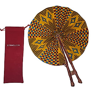African Fabric Folding Fan: Church, Ankara, Multicolor, kente, Leather, Wedding, Sports, and Pouch Included
