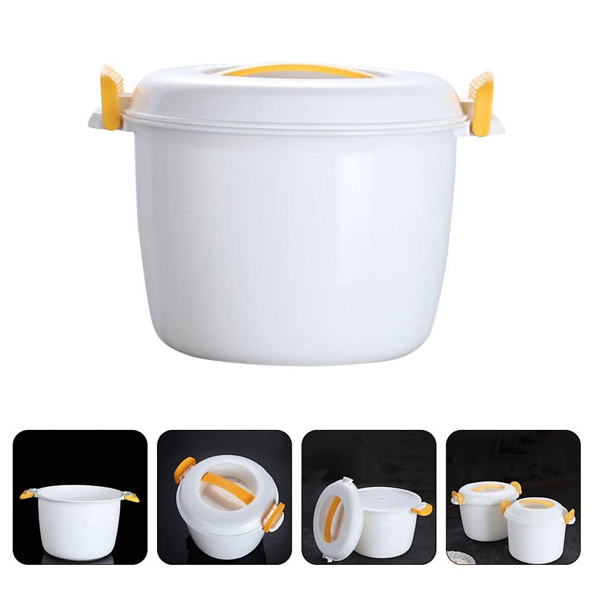 Microwave Cooker Microwave Rice Cooker Rice Steamer: Round Microwave Food Container Microwaveable Rice Pasta Cooker Includes Spoons Microwave Rice Steamers for Rice Chicken Pasta 2L Soup (Color : Yel
