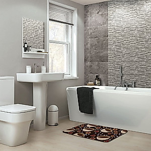 GemGam Retro Coffee Sugar Kitchen Mat Non Slip Washable Absorbent Quick Dry Heart Flower Bath Mat Soft Thick for Kitchen Bathroom Living Room Bedroom Entrance Laundry 20"x32"