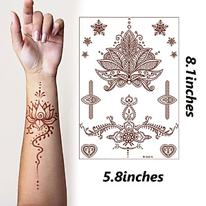 Henna Tattoos, Henna Temporary Tattoos Brown Waterproof Tattoo stickers for Women Wedding Party Festivals, & Parties Decoration Suppliers 6Sheets…