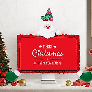 LONG7INES Christmas Computer Monitor Cover, Elastic Xmas Decorations Reindeer Computer Monitor Border Cover, Elastic Laptop Computer Cover for Xmas Home Office Decor and New Year Gift Ideas (Santa)
