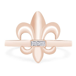Wishrocks Dainty Fleur-De-Lis Diamond Accent Ring in 18K Rose Gold Over Sterling Silver Ring Size- 6