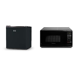 BLACK+DECKER BCRK17B Compact Refrigerator Energy Star Single Door Mini Fridge with Freezer, 1.7 Cubic Feet, Black & Farberware Countertop Microwave 700 Watts, 0.7 cu ft - Microwave Oven With LED