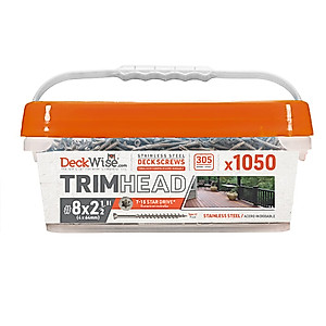 DeckWise #8x2-1/2" Stainless Steel Trim-Head Deck Screws, T15 Head, Covers 250 Sq. Ft. of Decking (1050 Pack)