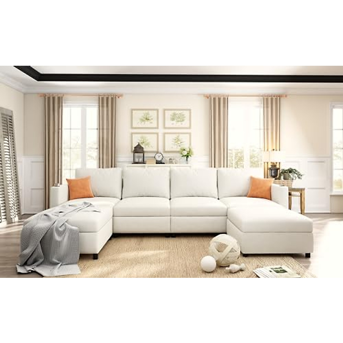 Free Combination Convertible Modular Sectional Sofa with Movable Ottomans and Storage, Oversized Symmetrical U Shaped Reversible Corner Couch with Cupholders, 6 Seat Sofa&Couch Bed for Living Room