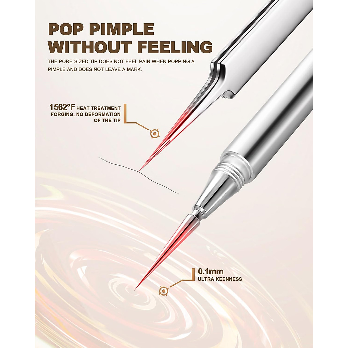 SGNEKOO Professional Facial Milia Removal Tool and Whitehead Extractor,Titanium Alloy Double Ended Needle and Steel Tweezers Kit,Blackhead,Blemish,Zit and Pimple Acne Remover Popper (Titanium Gold)