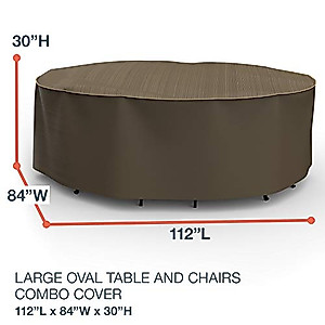 Budge StormBlock Hillside Oval Table and Chairs Combo Cover Premium, Outdoor, Waterproof, Large, Black and Tan Weave