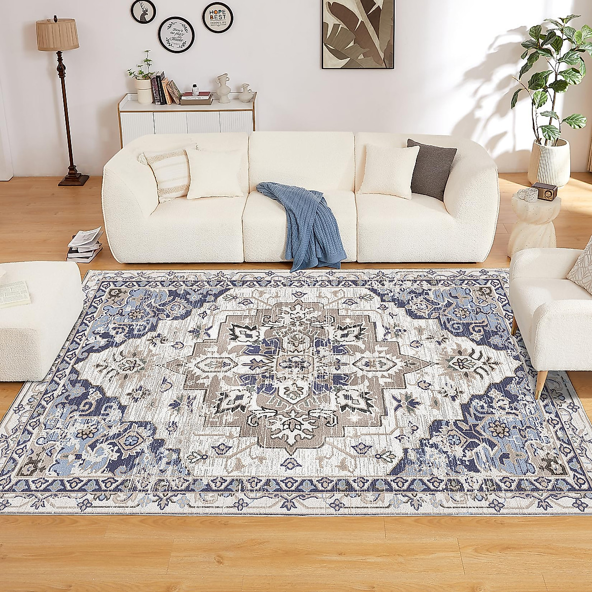 OMERAI Area Rug, 8x10, Purple, Vintage Design, Washable Rugs with Non Slip for Living Room Bedroom