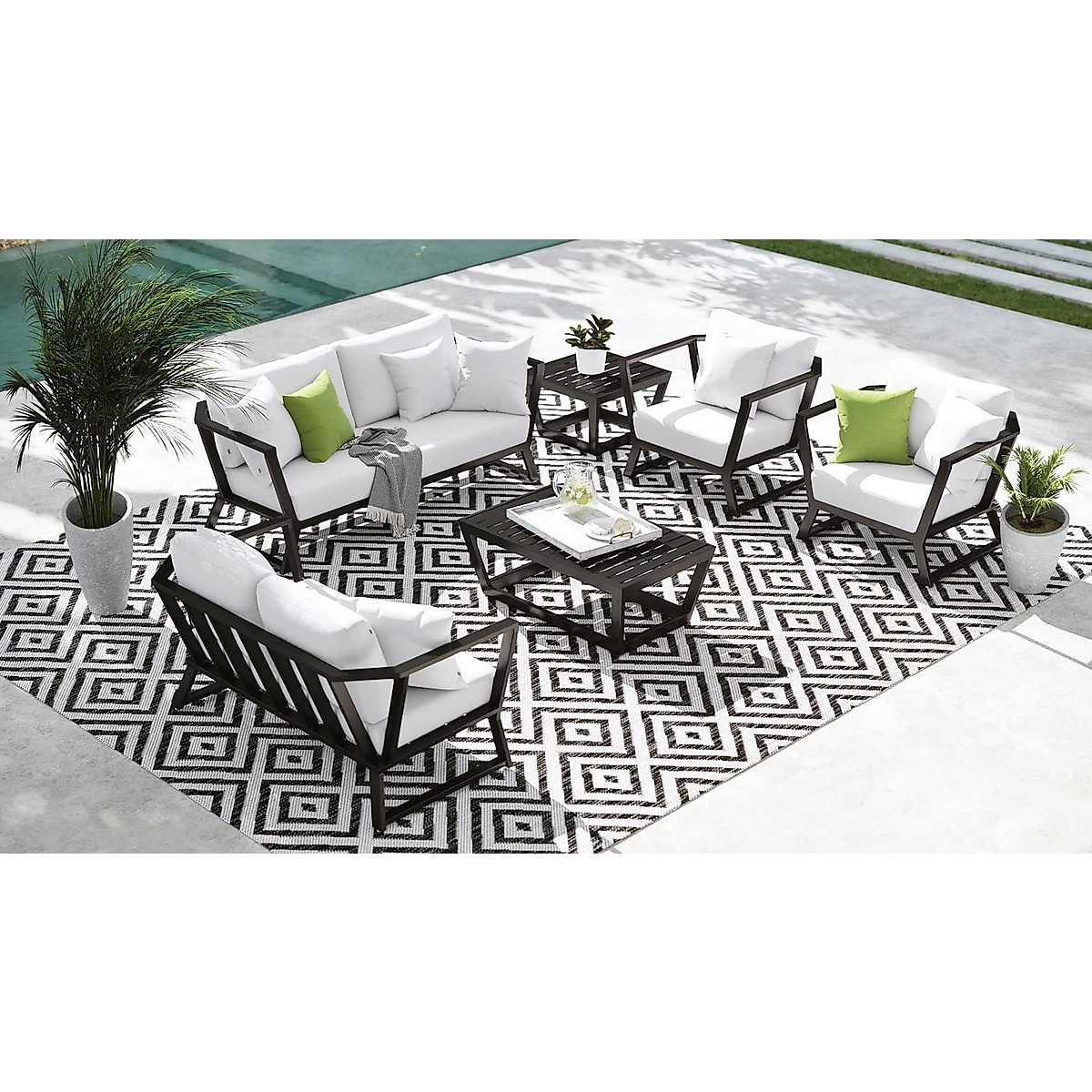 ZURI Modern Outdoor Patio Nadie Stainless Steel Sofa with Quick Drying Cushion - Black/White