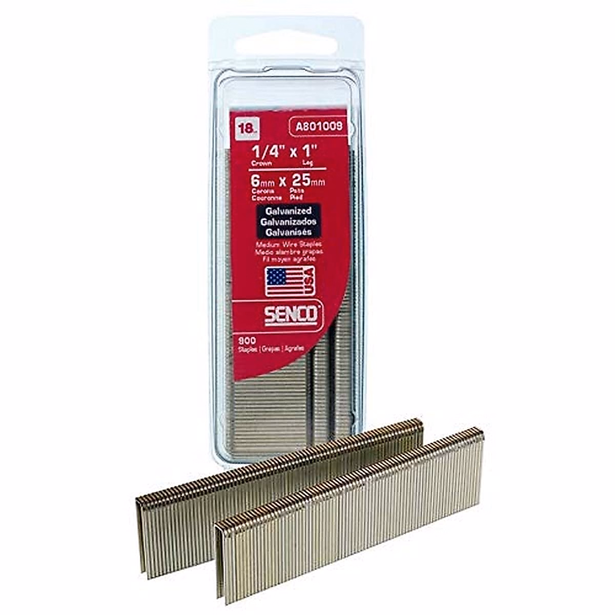 Senco A801009 18 Gauge by 1/4-inch Crown by 1-inch Leg Electro Galvanized Staples (900 per box)