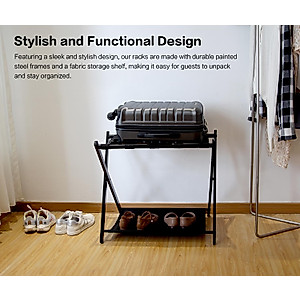 Yuihochic Luggage Rack, Pack of 2, Suitcase Stand with Fabric Storage Shelf ,for Guest Room,Bedroom,Hotel, Foldable Painted Steel Frame (Package Quantity 2)