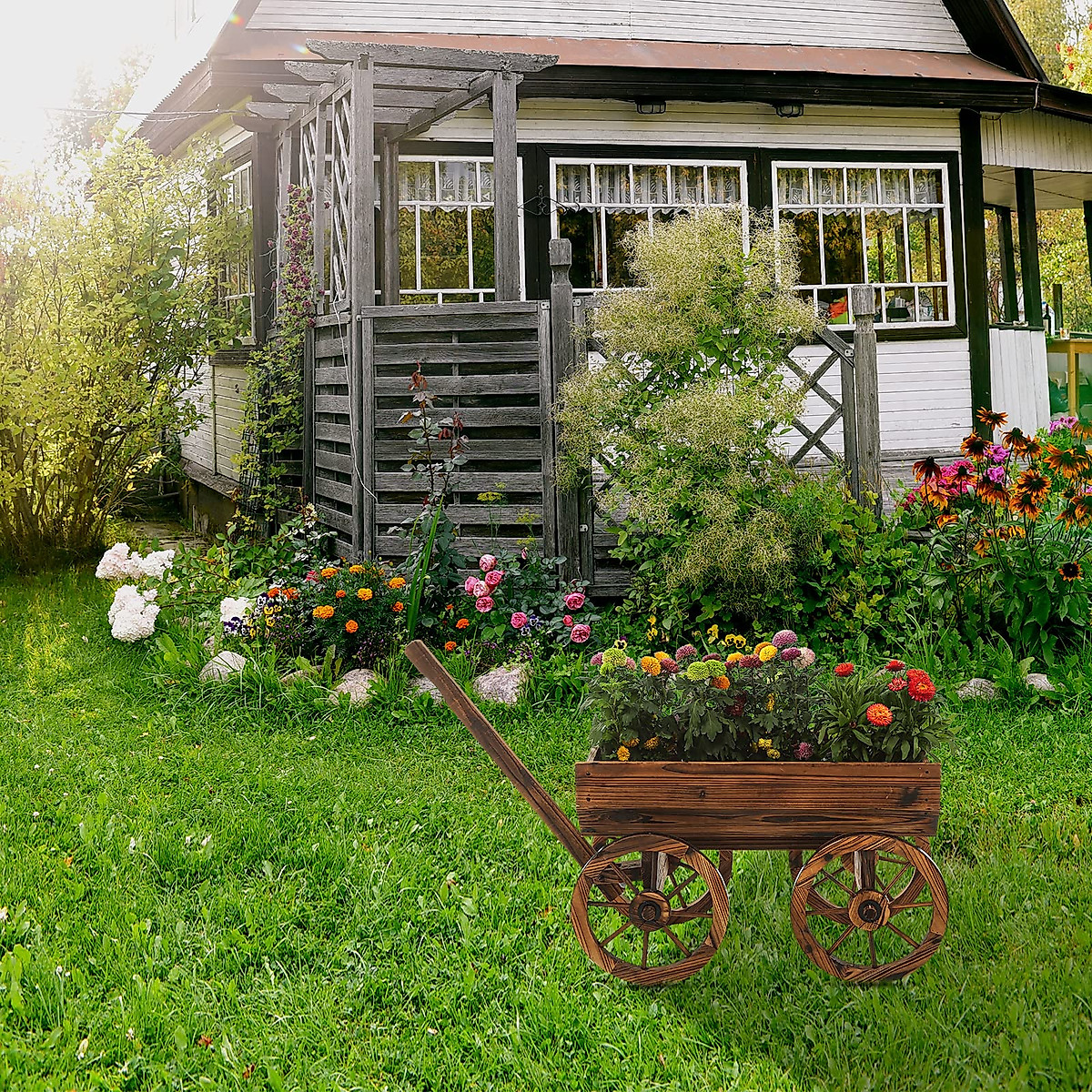 Notume Garden Wagon Decor with Wheels Rustic Flower Pot,Planters Wagon ...