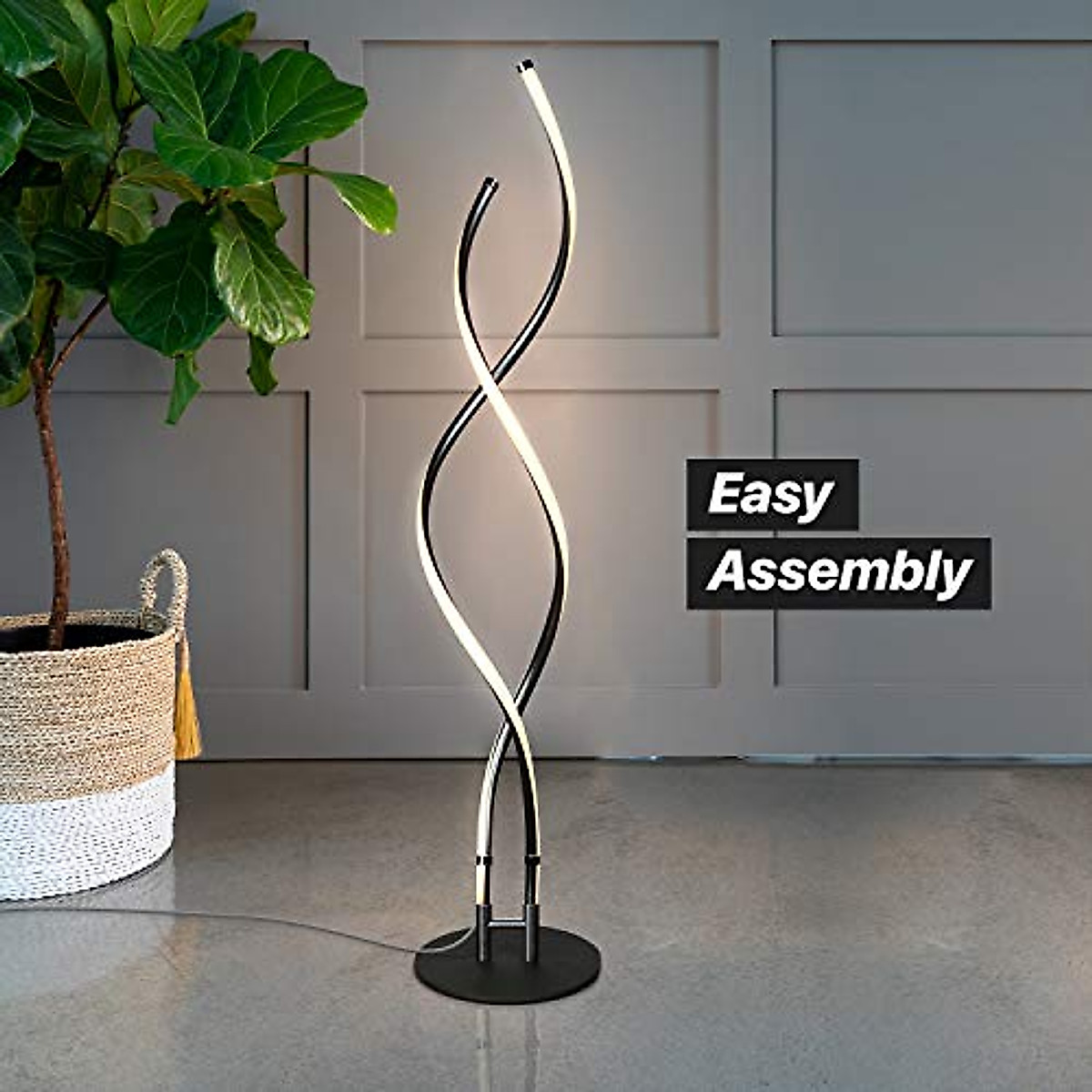 Brightech Embrace Dimmable LED Floor Lamp – Modern Spiral Adjustable Standing Lamp for Living Rooms & Offices – 2-in-1 Tall End Table Lamp for Bedroom Reading - Black