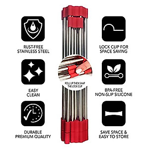 Total Rack, Expands 10" to 21", 10-Inch-Wide Multipurpose Over-Sink Dish-Drying Rack, Oven-Safe, Cooling, Crisping, Roasting, Trivet, and Serving, Nonslip Silicone and Stainless-Steel Rack, Red