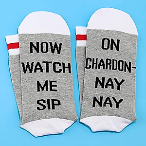 JXGZSO 2 Pairs Wine Gift Wine Lover Socks Now Watch Me Sip On Chardon-Nay Nay Socks Wine Tasting Socks Party Drinking Gift (On Chardon-Nay Nay)