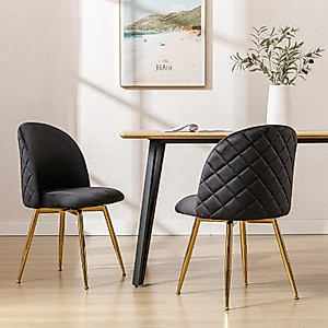 ZH4YOU Swivel Dining Chairs Set of 4, Modern Kitchen Dining Room Chairs with Gold Legs, Black Velvet Accent Side Chair for Living Room/Bedroom/Office