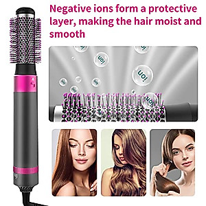 5 in 1 Hair Dryer Brush, Hot Air Brush & Volumizer Styler Set with Interchangeable Brush Head, Negative Ionic Blow Dryer, Electric Hair Curler Straightener Brush, Girlfriend Gifts