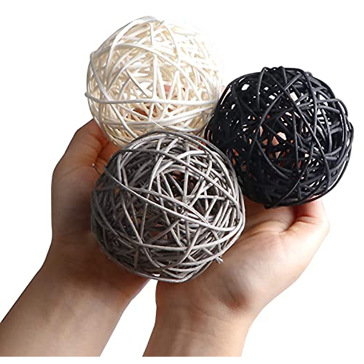 Since 15 Pieces 2inch Black White Grey Wicker Rattan Balls Sphere Orbs Vase Fillers for Christmas Party Wedding Baby Shower Garden Hanging Decor Aromatherapy Accessories